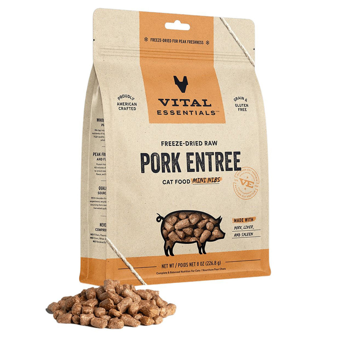 Vital Essentials Freeze Dried Pork Mini Nibs Cat Food 8oz – Poudre Pet ...