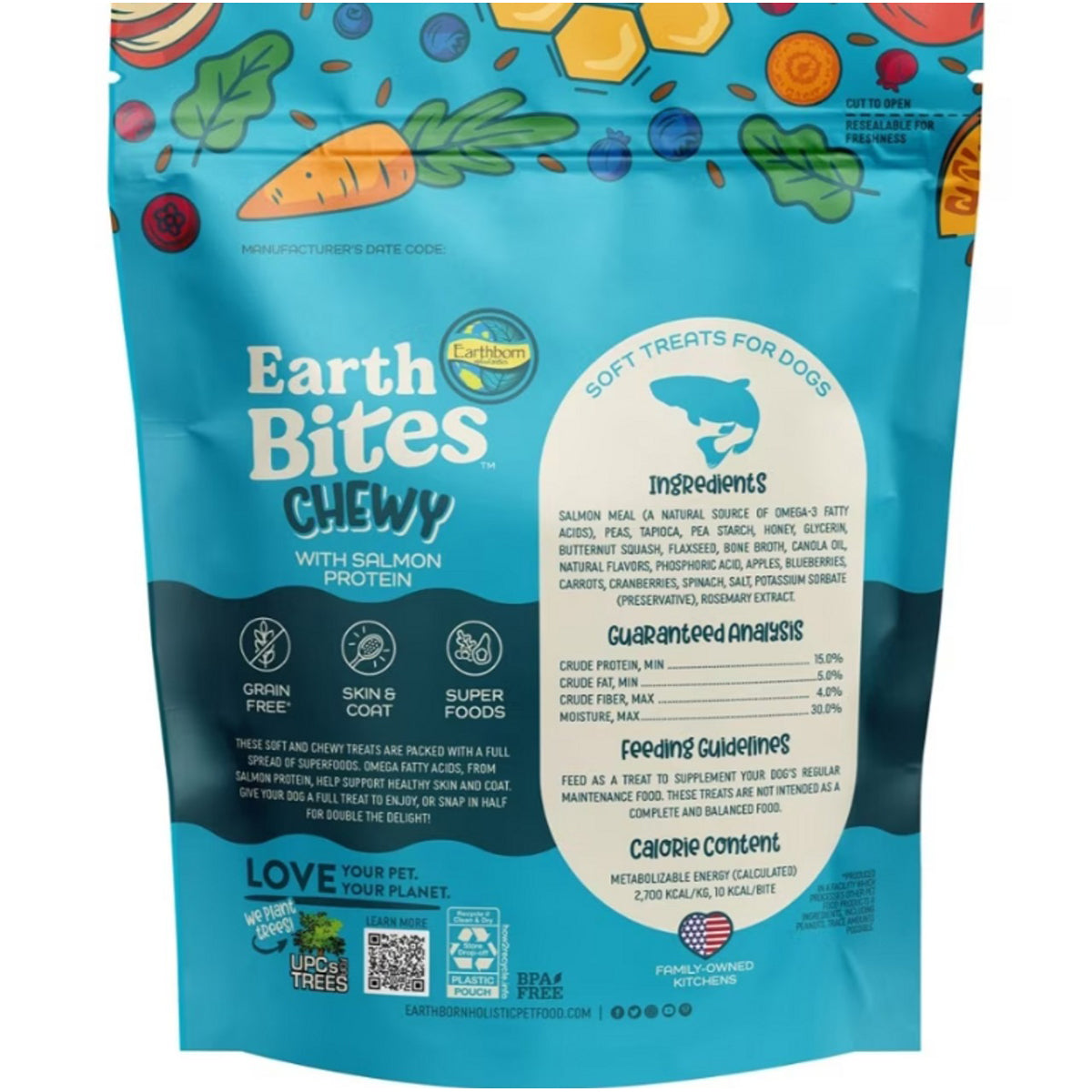 Earthborn Holistic EarthBites Chewy Grain-Free Salmon Bites Dog Treats ...